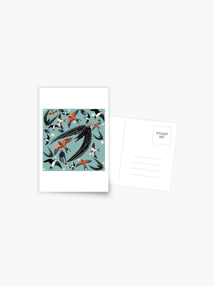 "Swallows and swift pattern (Turquoise)" Postcard for Sale by ...