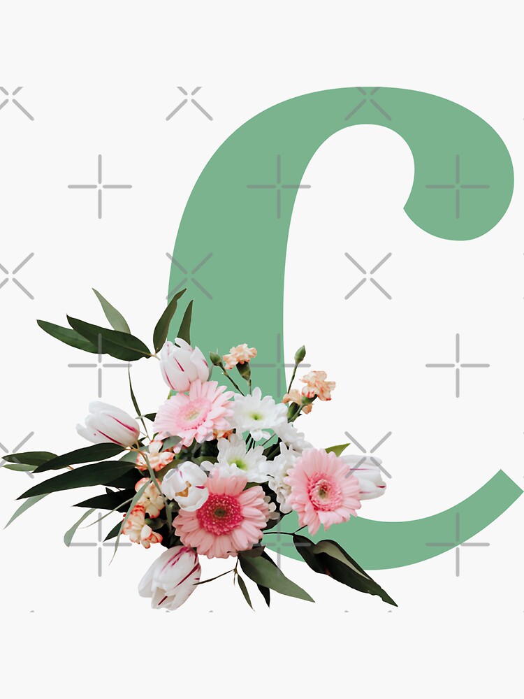 Pegatina «Letra C verde con flores de colores» de ColorsHappiness ...