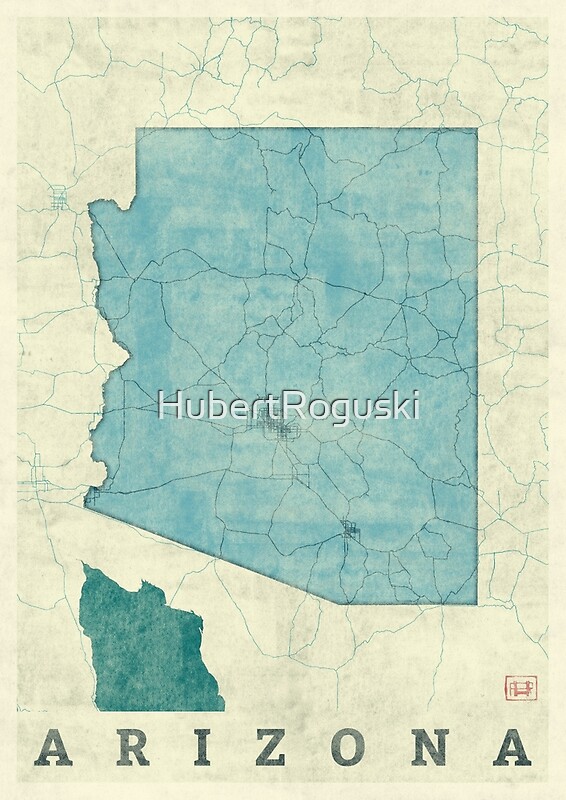 "Arizona State Map Blue Vintage" by HubertRoguski | Redbubble