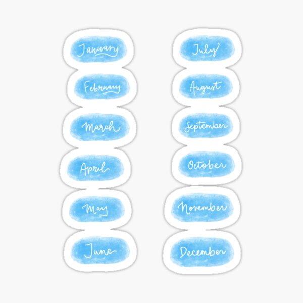 "months of the year blue watercolor" Sticker for Sale by vilinaong ...