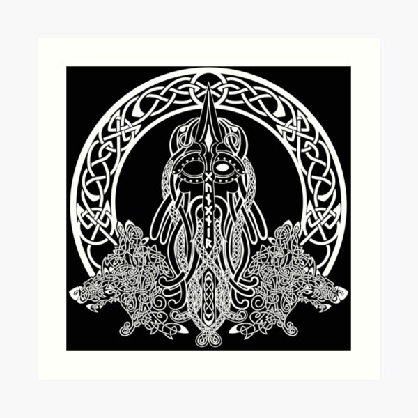 "Odin, Ravens and Wolves - White" Art Print by MythicComicsArt | Redbubble