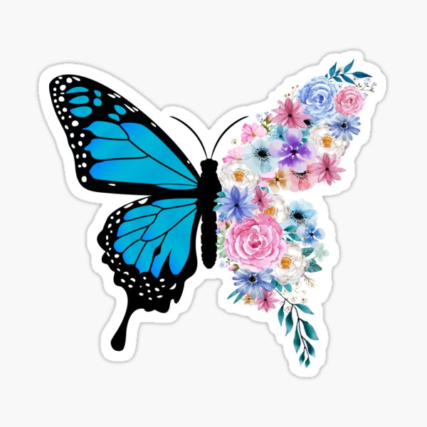 "Blue Floral Butterfly" Sticker for Sale by themadesigns | Redbubble