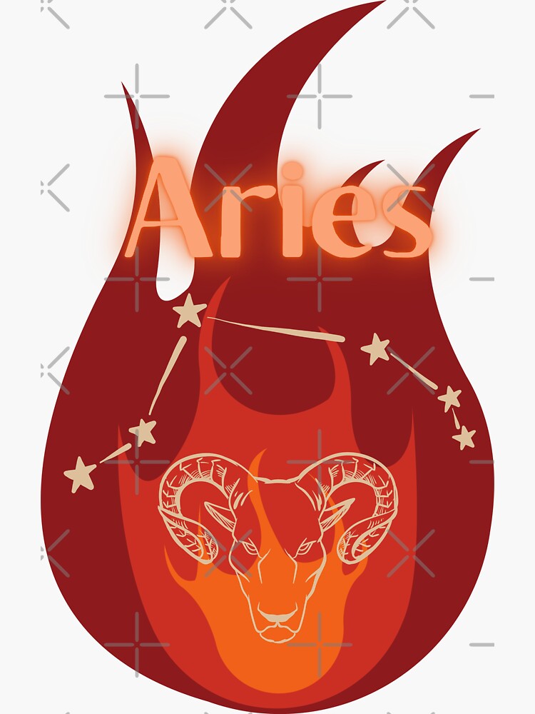 "Zodiac Star Sign: Fiery Aries Flame" Sticker by LilWildflowers | Redbubble