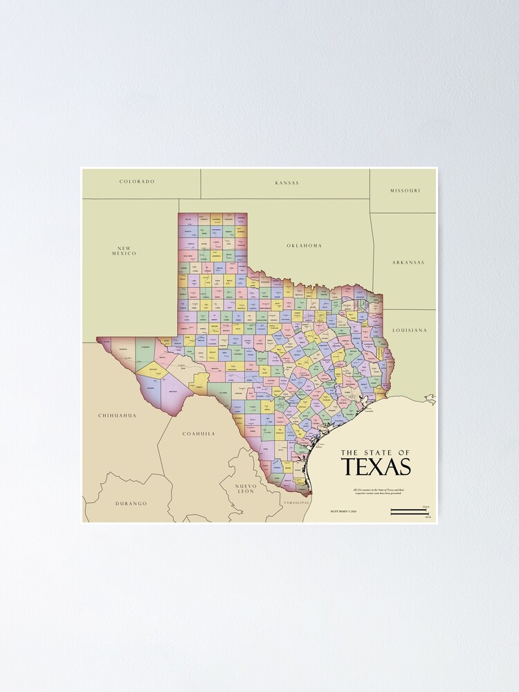 "Texas County Map" Poster for Sale by TexasMapShop | Redbubble