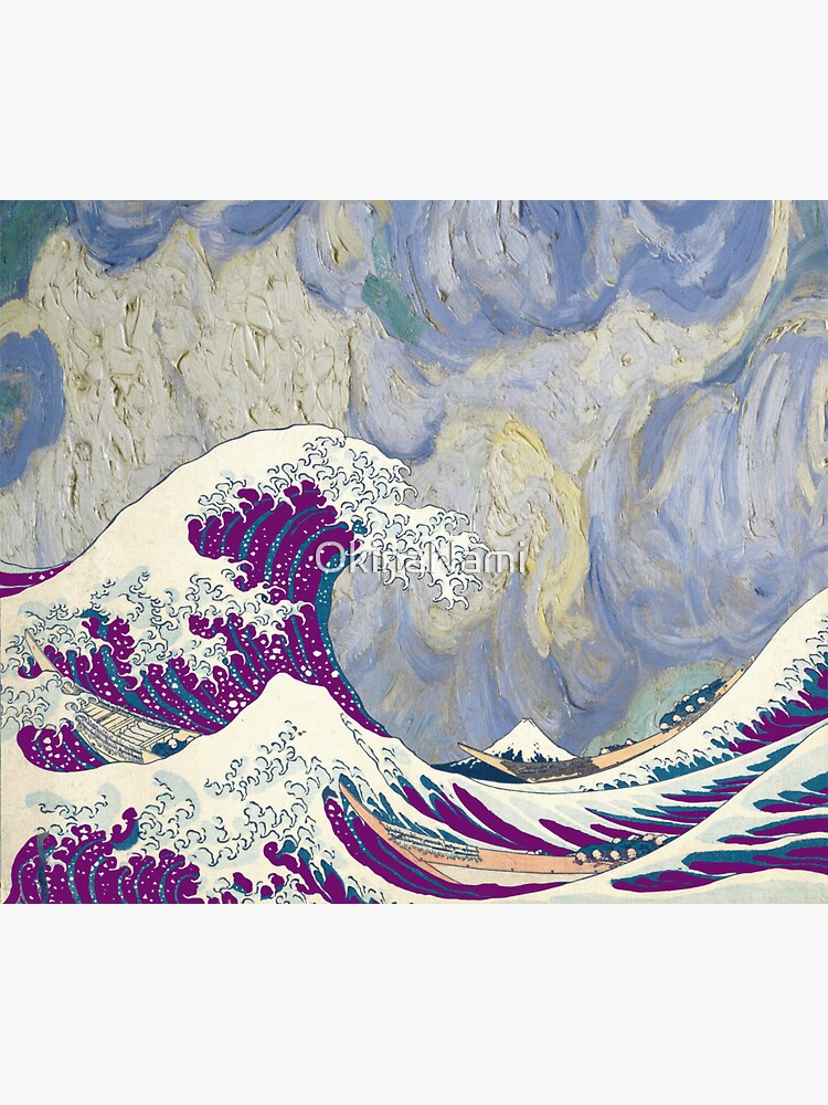 "Purple Great Wave with Oil on Canvas Clouds" Sticker by OkinaNami ...