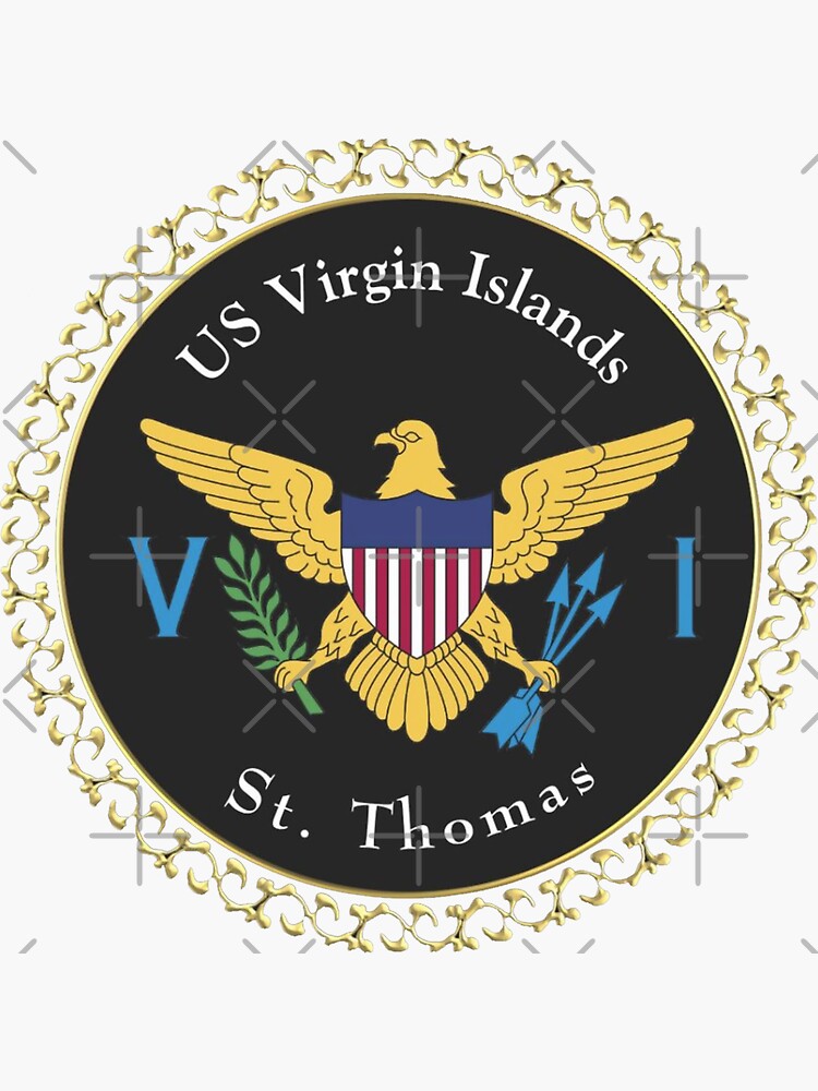 "US Virgin Islands Flag USVI St. Thomas Gold Frame Black " Sticker for ...