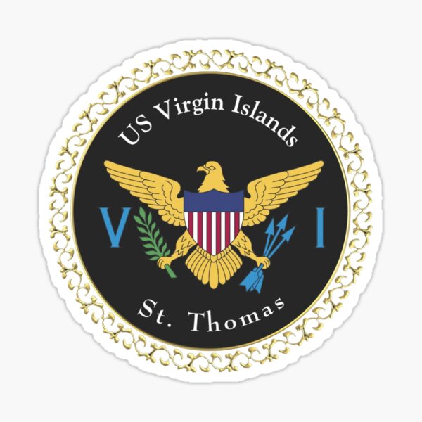 "US Virgin Islands Flag USVI St. Thomas Gold Frame Black " Sticker by ...
