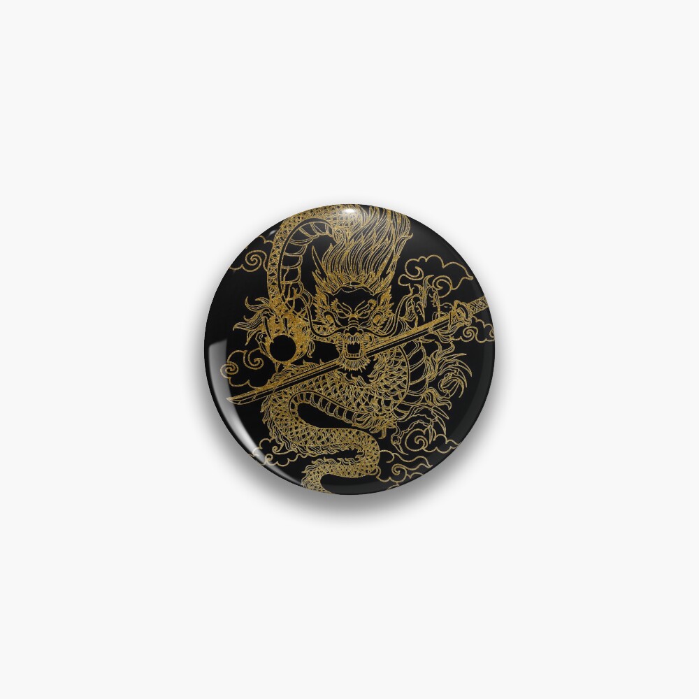Gold Chinese Dragon With Black Background Pin For Sale By Soccatamam