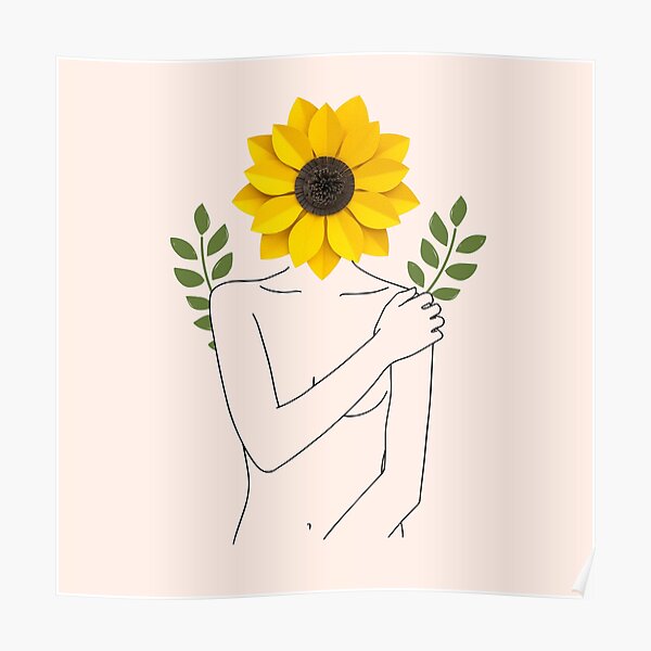 Self Body Love Nude Girl With Sunflower Botanical Art Poster For Sale By Silverhexagon