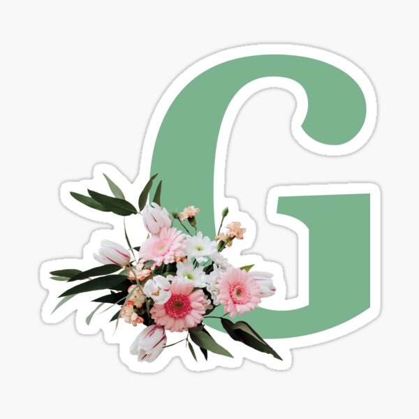 Pegatina for Sale con la obra «Letra G verde con flores de colores» de ...