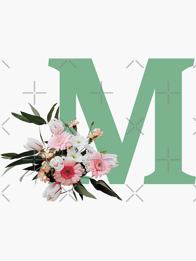 Pegatina «Letra M verde con flores de colores» de ColorsHappiness ...
