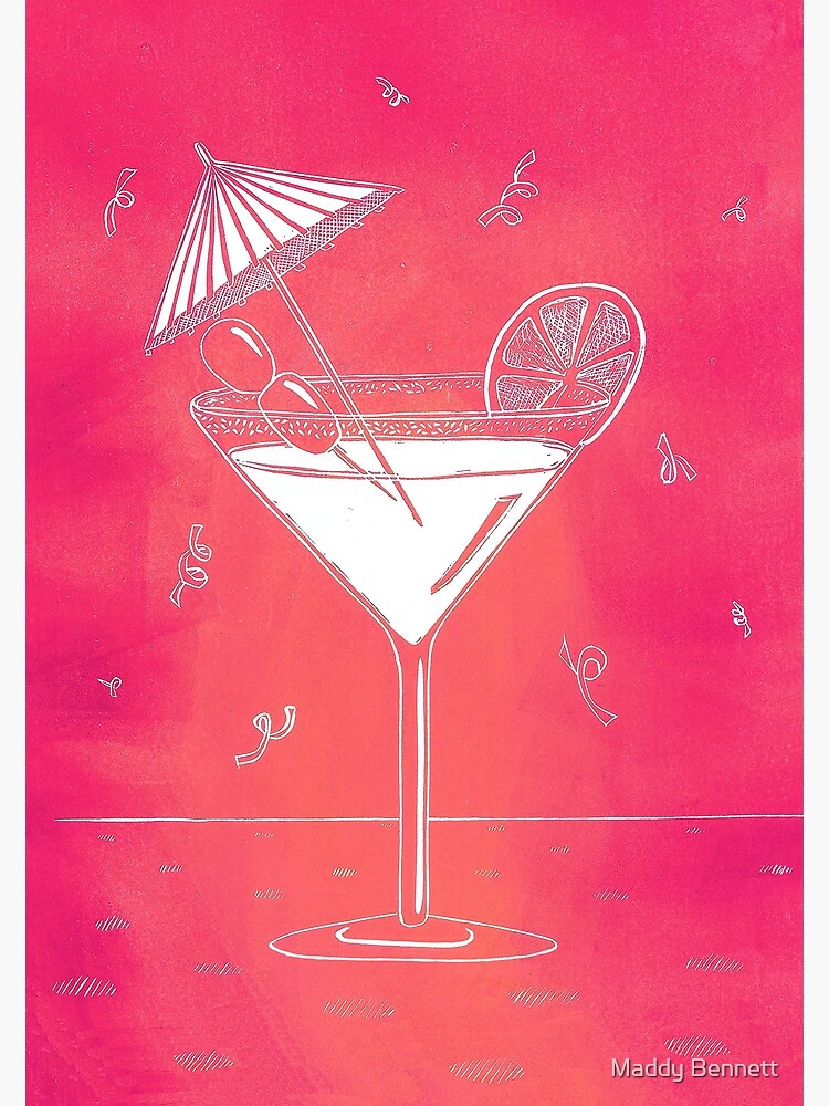 "Pink Fizz Cocktail with Umbrella Linocut" Art Print by Maddybennettart ...