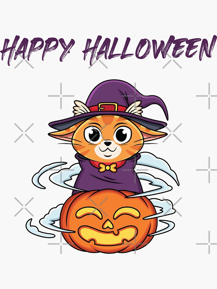 "Happy Halloween Cat - cute" Sticker for Sale by MJLdesigns | Redbubble