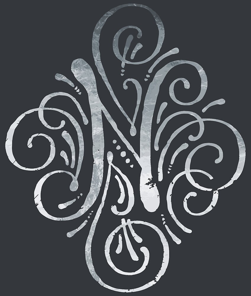 "Monogram Silver Calligraphy Letter N" by junkydotcom | Redbubble