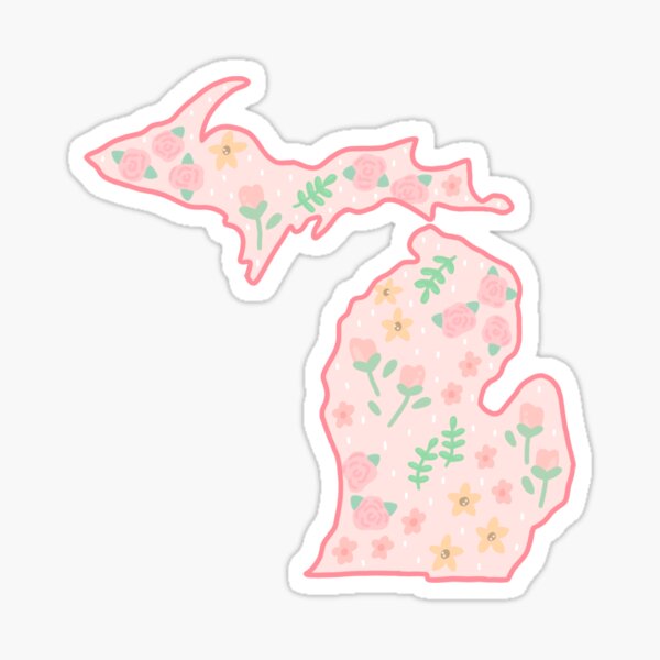 "Michigan - Pink Floral" Sticker for Sale by CamilleAlbers | Redbubble