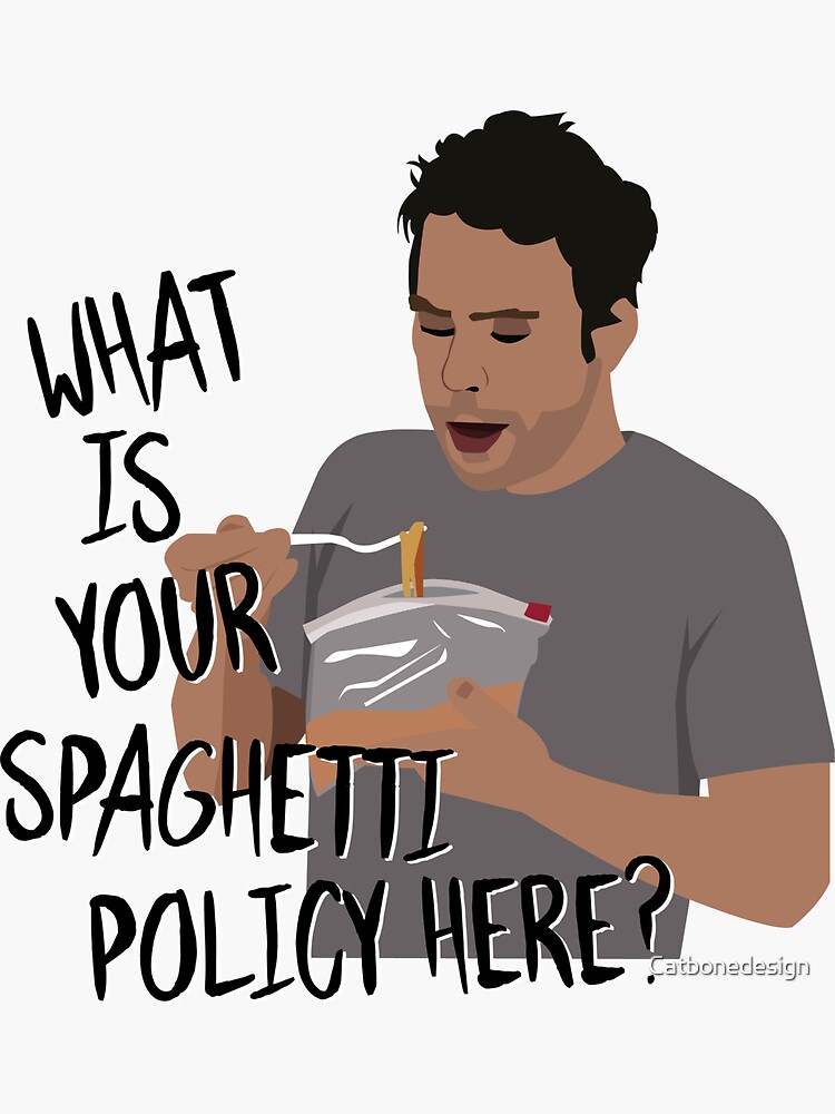 "What is Your Spaghetti Policy Here" Sticker by Catbonedesign | Redbubble