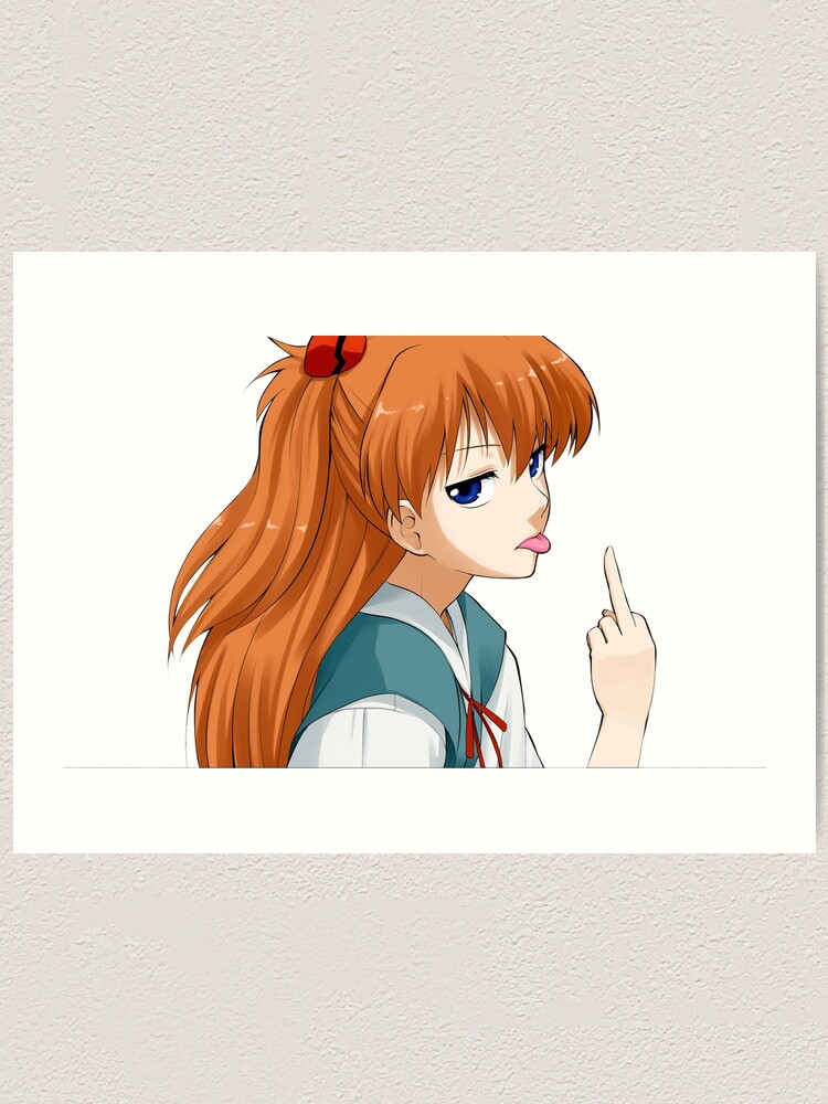 "Neon Genesis Evangelion Asuka Langley Soryu Middle finger" Art Print ...