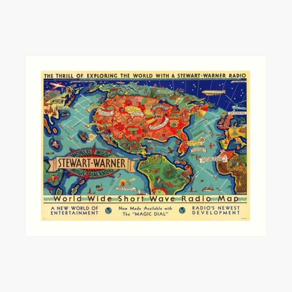 "1932 Vintage World Wide Short Wave Radio Map" Art Print for Sale by ...