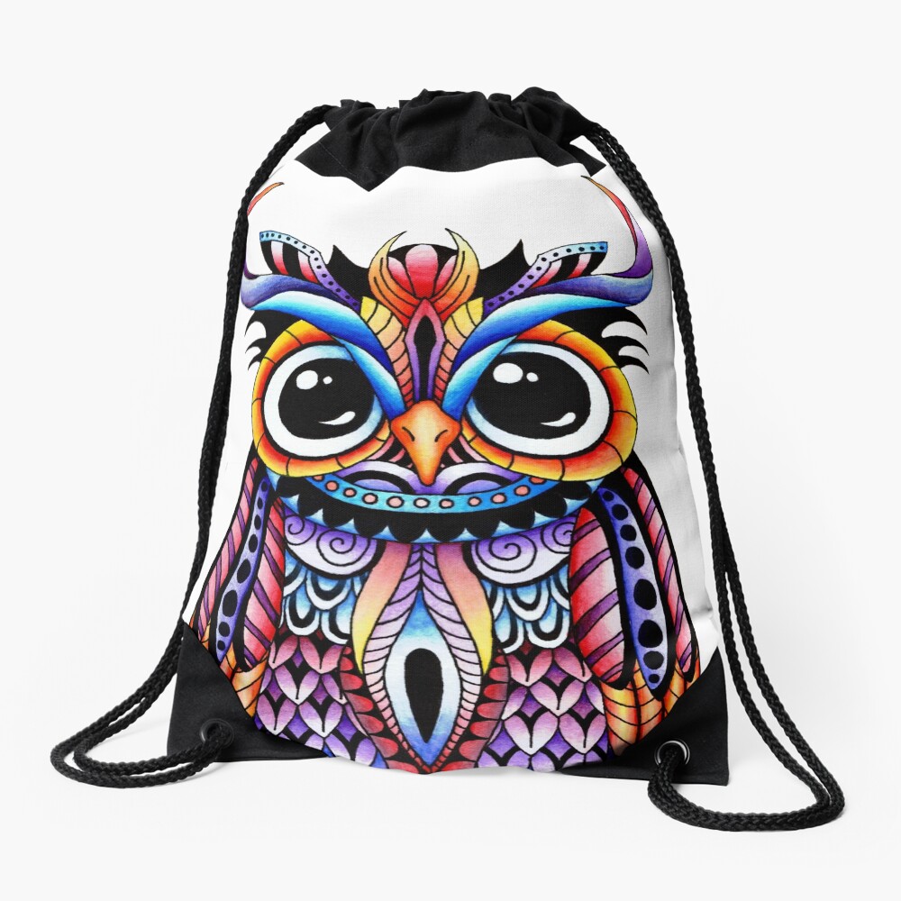 "Owl Zentangle" Drawstring Bag by FiddlePhantasm | Redbubble