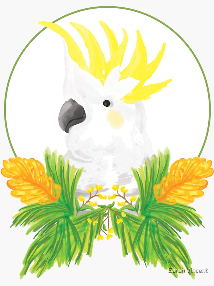 "Cocky Bird - Cockatoo Illustration" Sticker for Sale by SarahDraw2 ...