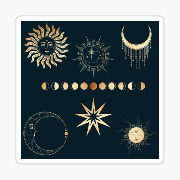 "Sun, moon and stars stickers in gold" Sticker for Sale by anna0711 ...