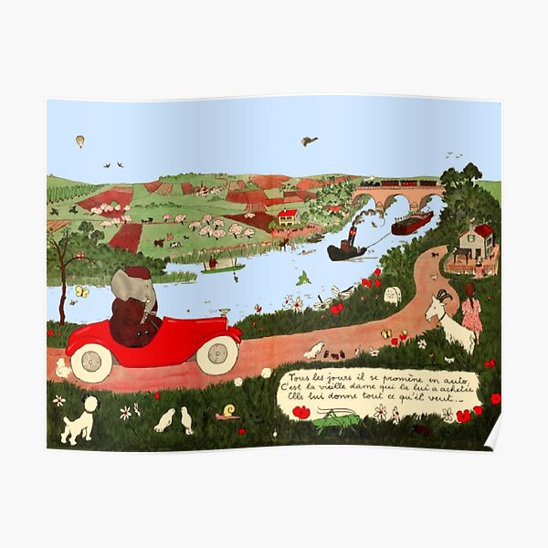 " Babar drives his red car ..." Poster for Sale by Imagineagain | Redbubble