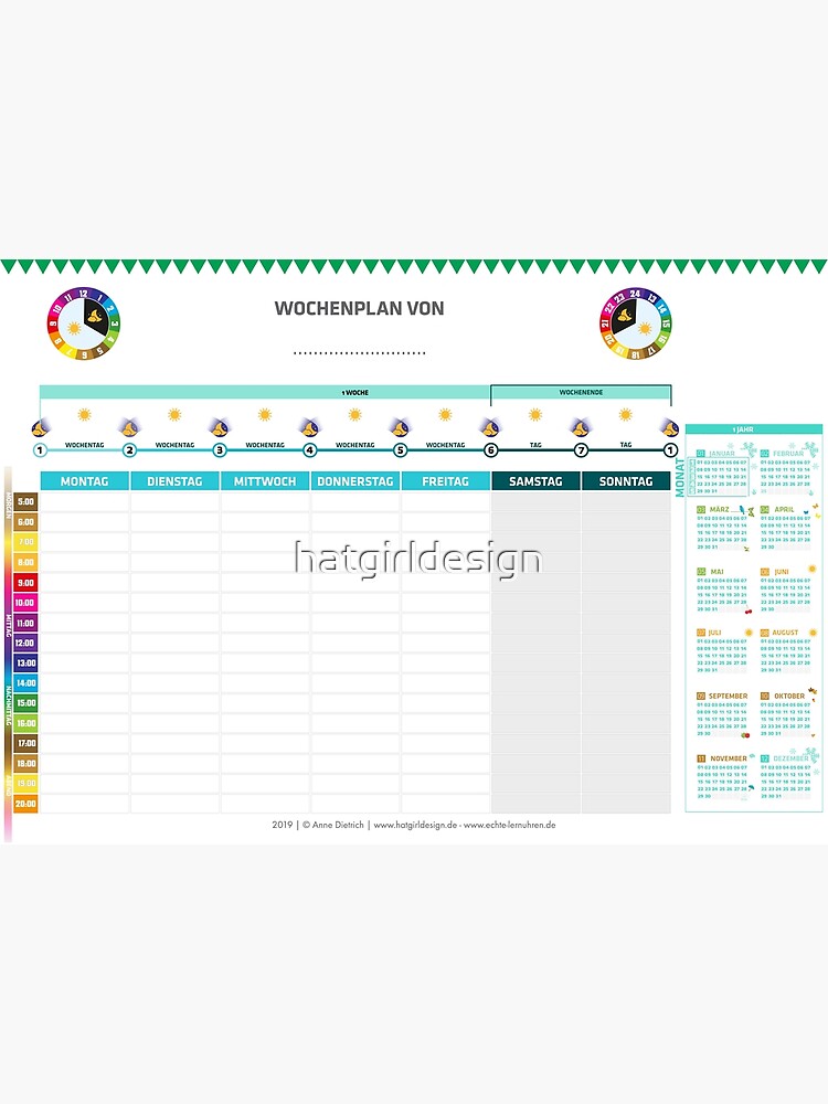 "Weekly planner for learning clock with annual calendar" Poster by ...