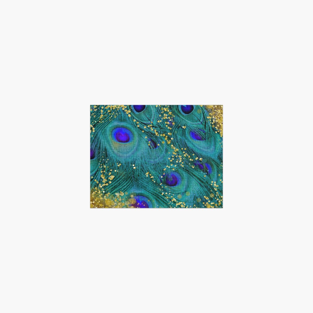 Dreamy Peacock Feathers Teal And Purple Glimmering Gold Jigsaw