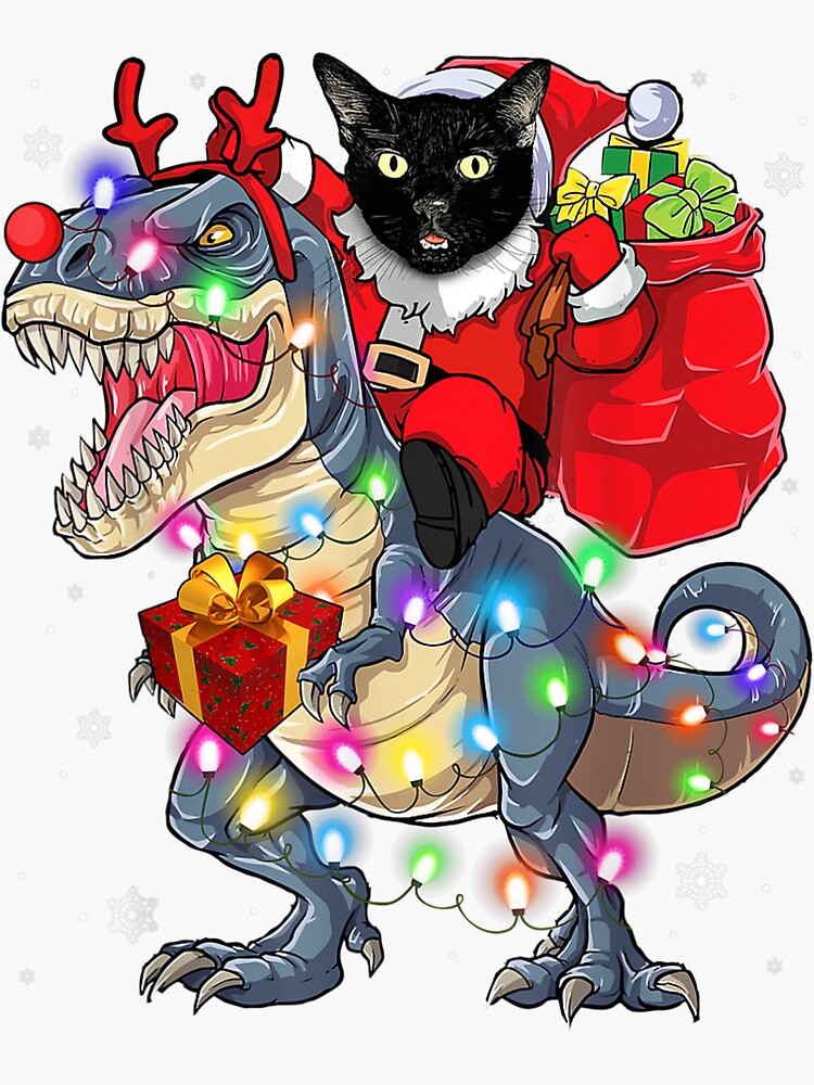 "Cat Riding A Dinosaur T Rex Christmas Gifts" Sticker for Sale by ...