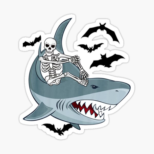 "Skeleton Riding Shark Funny Halloween" Sticker for Sale by ...