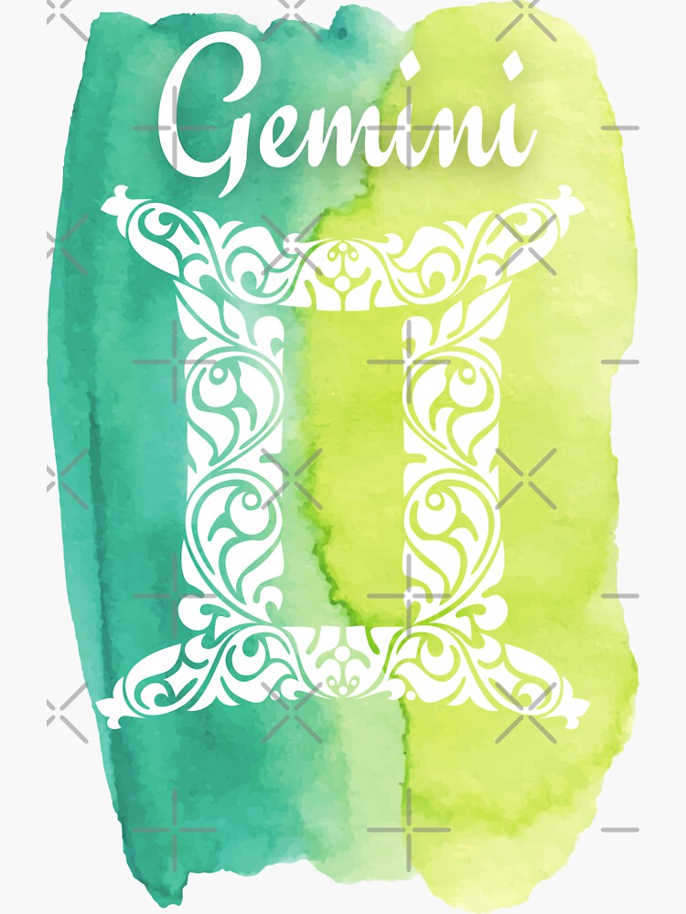 "Zodiac Star Sign: Yellow-Green Watercolor Gemini Sign" Sticker by ...