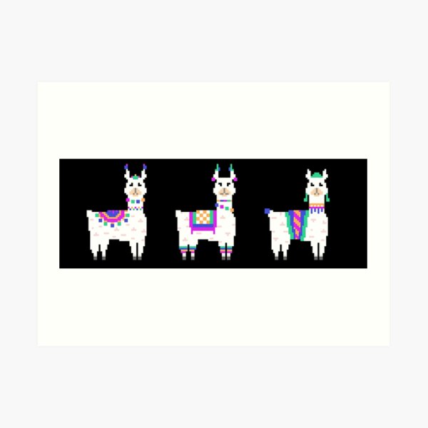 "Colorful Pixel-Art Llamas on Parade Happy Retro" Art Print for Sale by ...