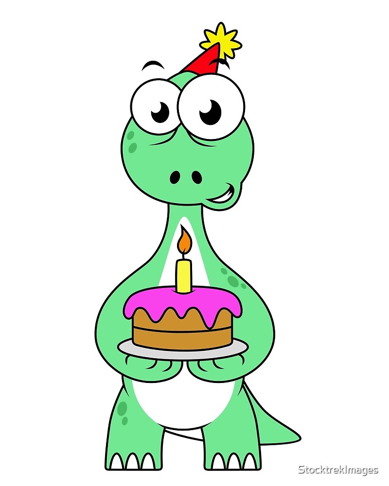 "Illustration of a Brontosaurus with a birthday cake." by ...