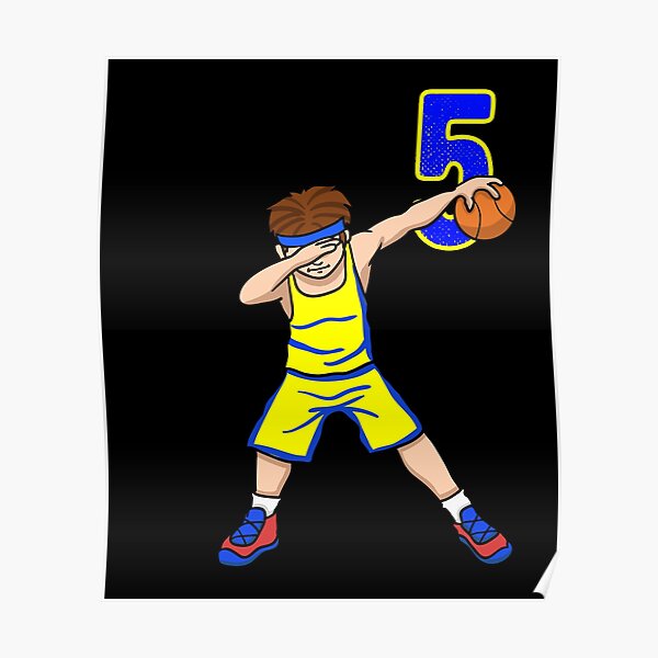 Poster « Cool Yellow Blue Basketball Team Number 5 Basketball Player ...