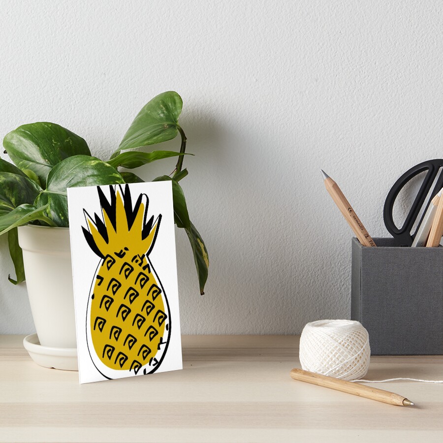 "Vintage Retro 50er Jahre Ananas Zeichnung Gold Schwarz auf weißem ...