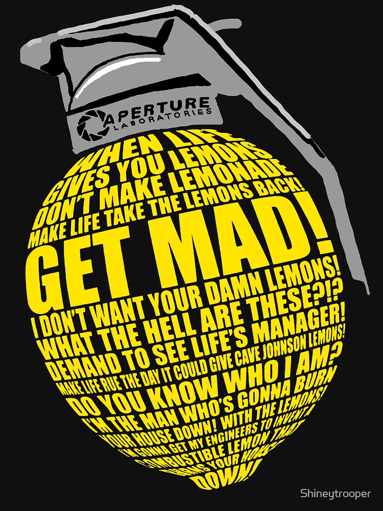 "Portal 2 combustible lemon quote" T-shirt for Sale by Shineytrooper ...