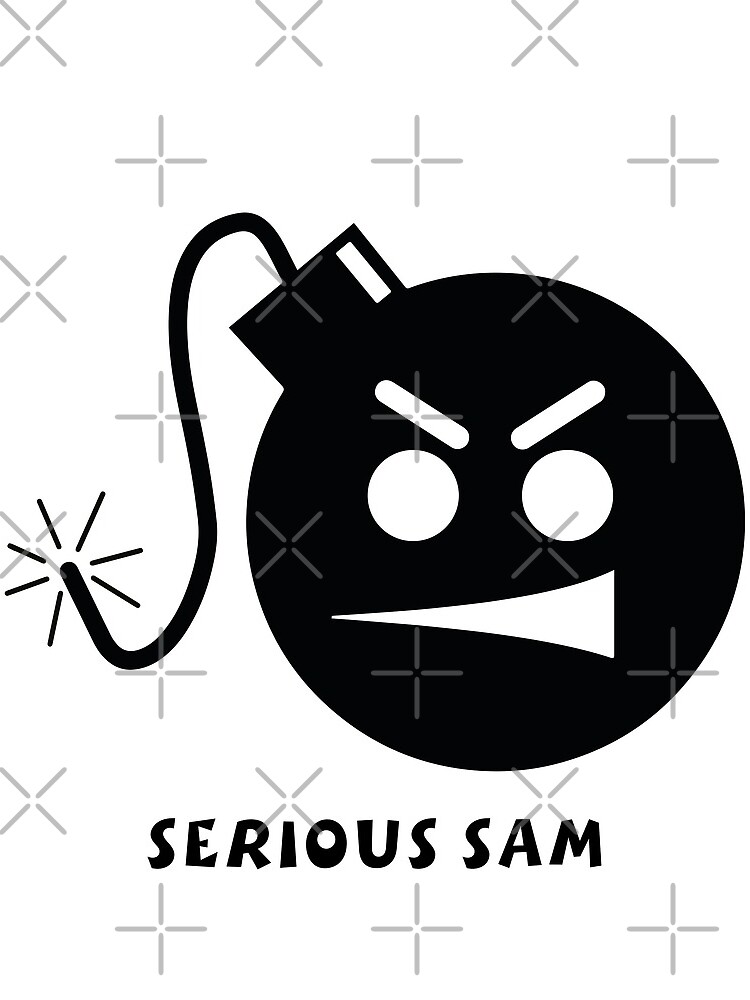 "Serious Sam Bomb Black And White Text" Drawstring Bag for Sale by ...