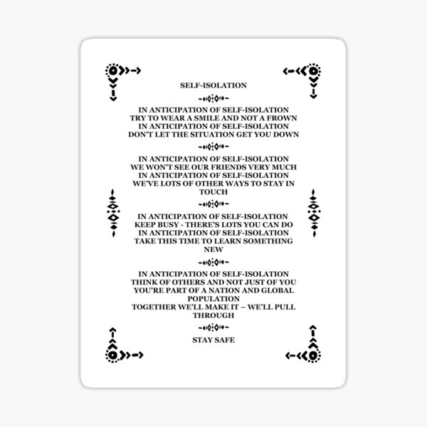"Isolation Poem for the Global Population" Sticker for Sale by ...