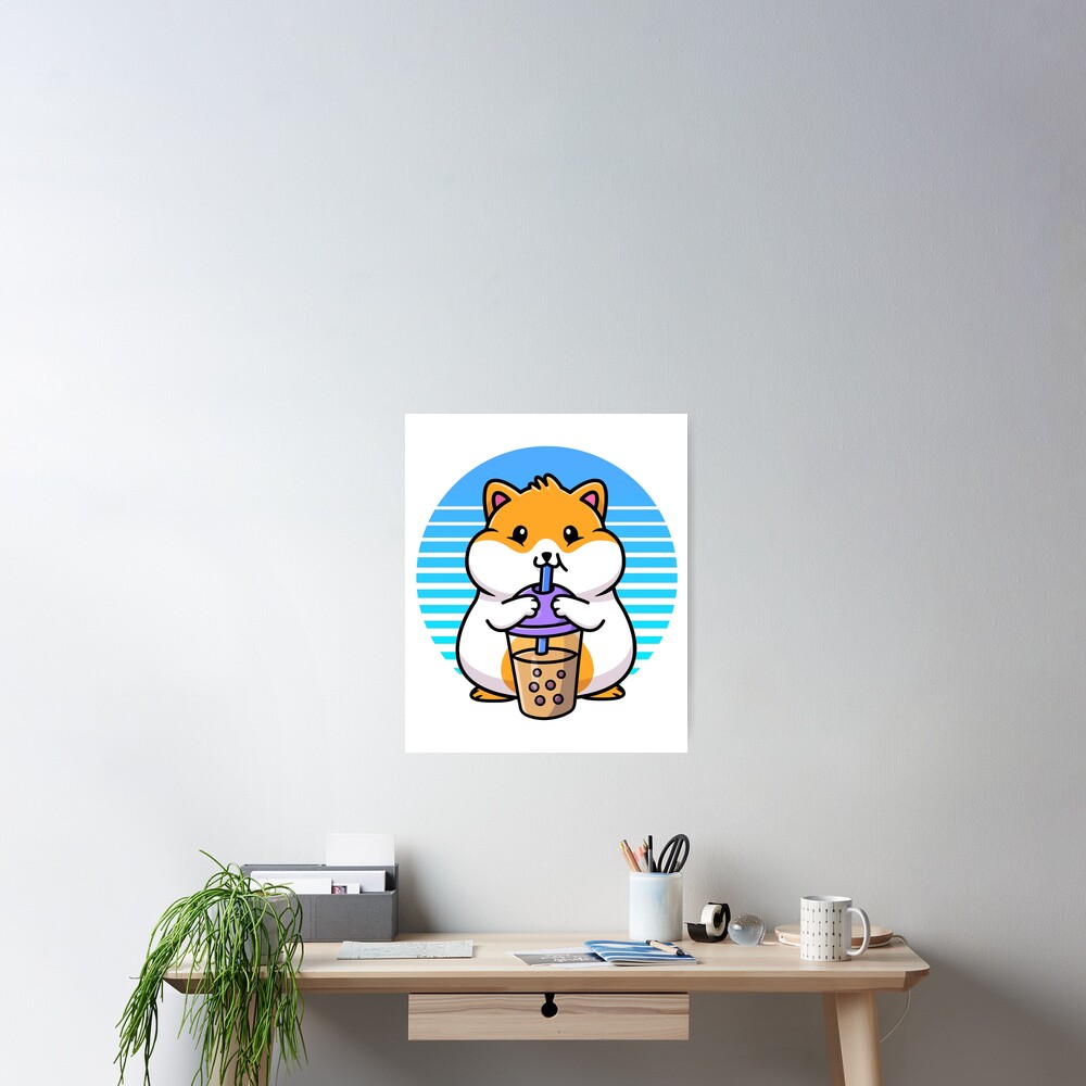 "Kawaii Cute Boba Hamster Taro Bubble Pearl Milk Tea T-Shirt" Poster by ...