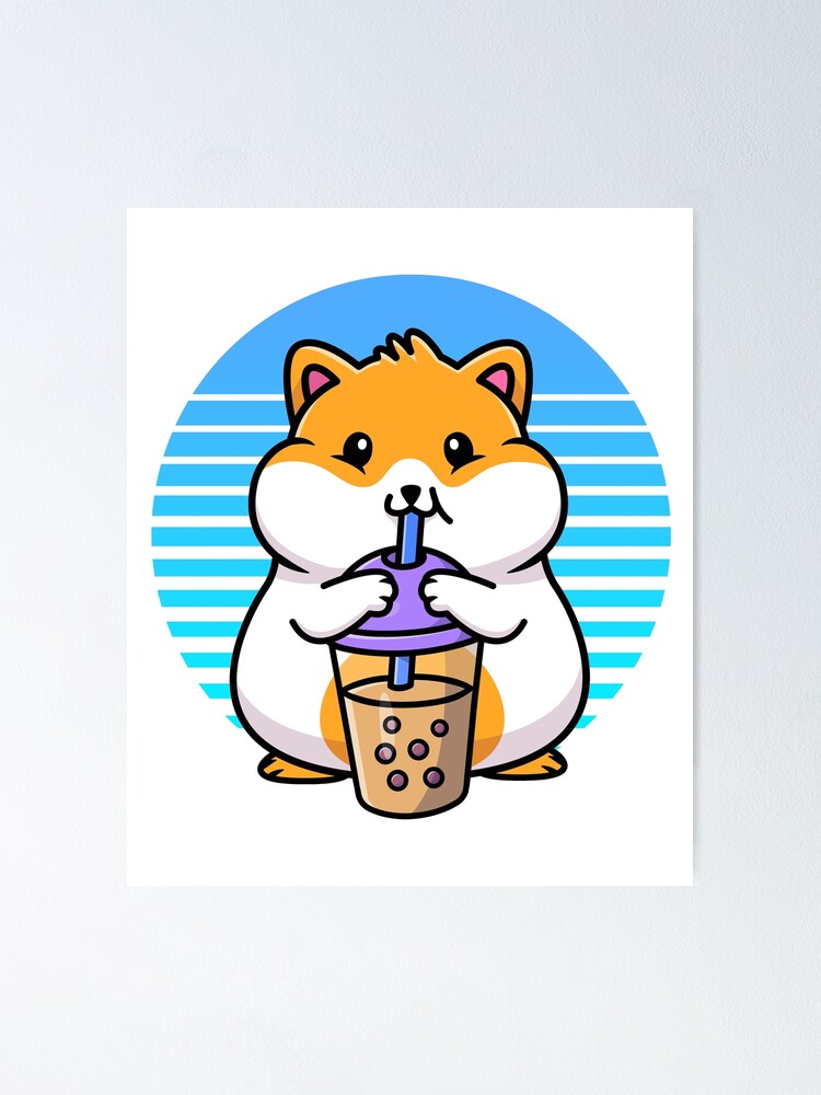 "Kawaii Cute Boba Hamster Taro Bubble Pearl Milk Tea T-Shirt" Poster by ...