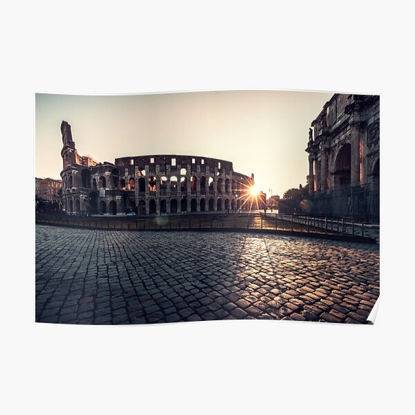 "displate posters Rome golden sunrise Colosseum coliseum mask" Poster ...