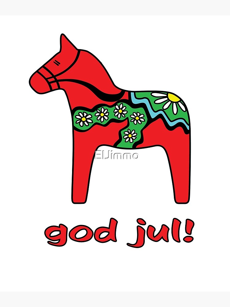 "God Jul Traditional Dala Horse Swedish Christmas Folk Art ...