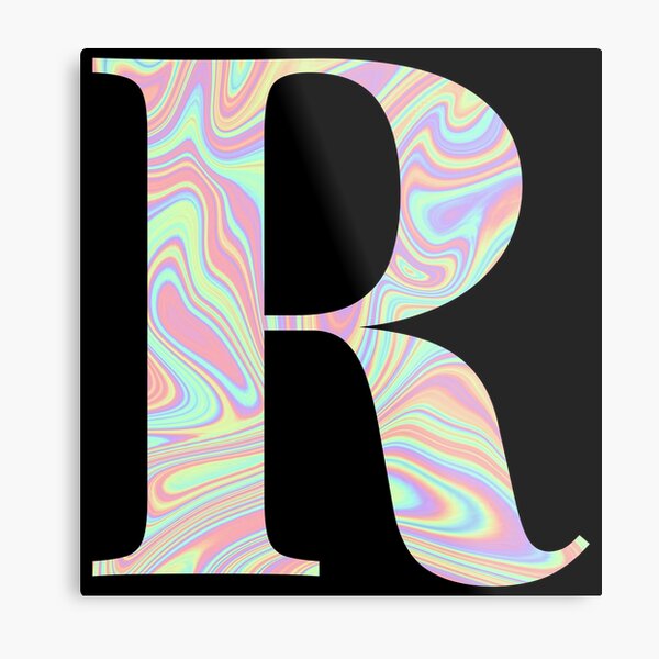 "Letter R Holographic Liquid Marble Effect Rainbow Alphabet" Metal ...