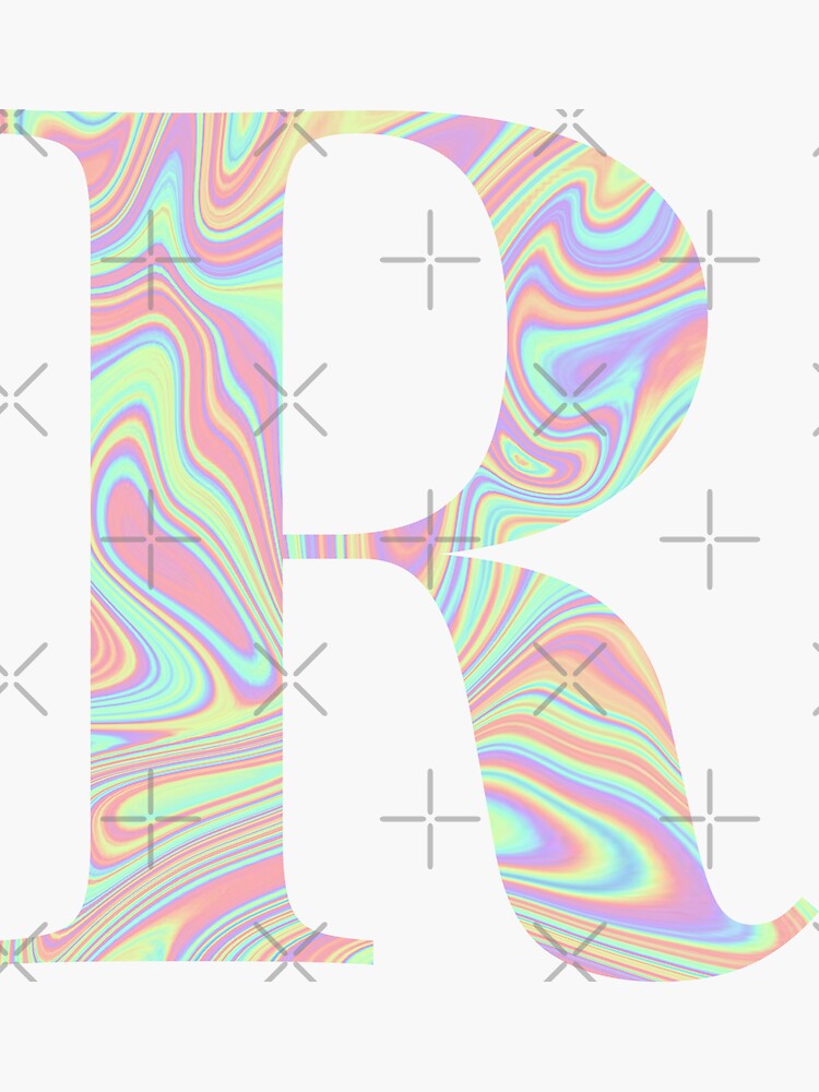 "Letter R Holographic Liquid Marble Effect Rainbow Alphabet" Sticker ...