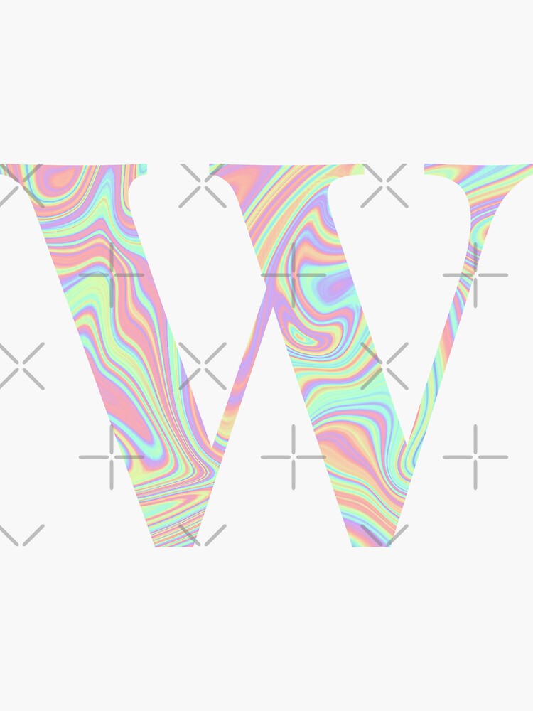 "Letter W Holographic Liquid Marble Effect Rainbow Alphabet" Sticker ...