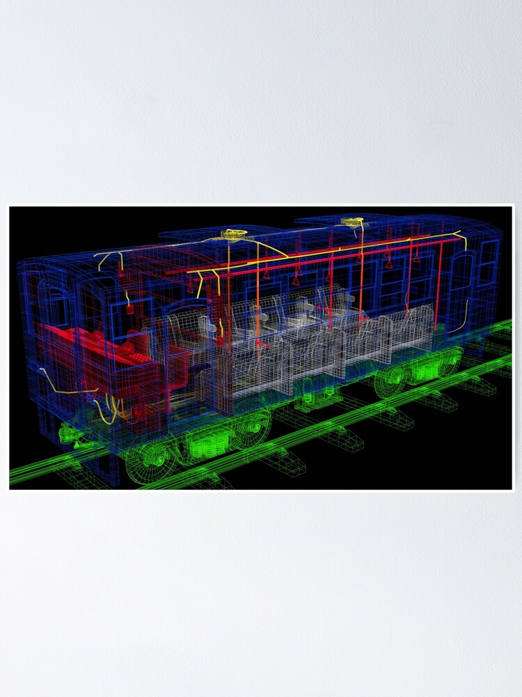 "Train Wireframe with full electronic wire, control panel, cooling fan ...