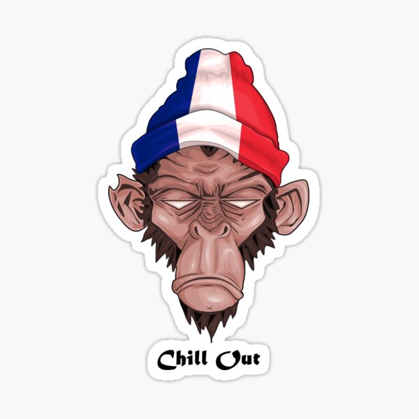 "Chill Out ( Monkey Drawing With French Flag ) ( Français )" Sticker ...