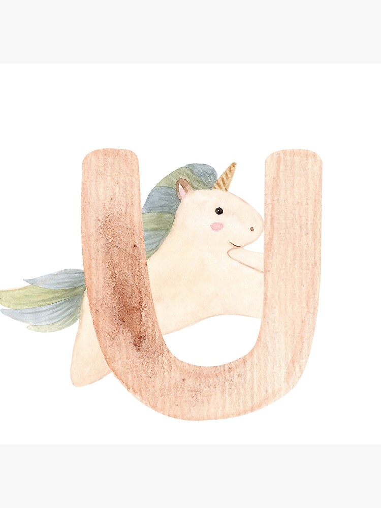 Lámina artística «Unicornio acuarela marrón letra U | Alfabeto para ...