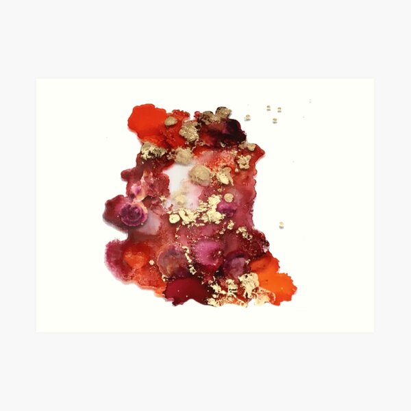 "Cherry Riot - Cherry and Gold Abstract Ink" Art Print for Sale by ...