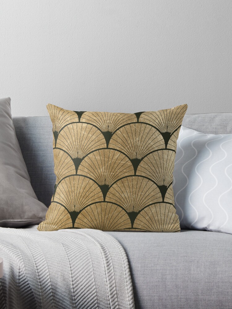 "Art Deco elegance - golden fan" Pillow for Sale by RoseAesthetic ...